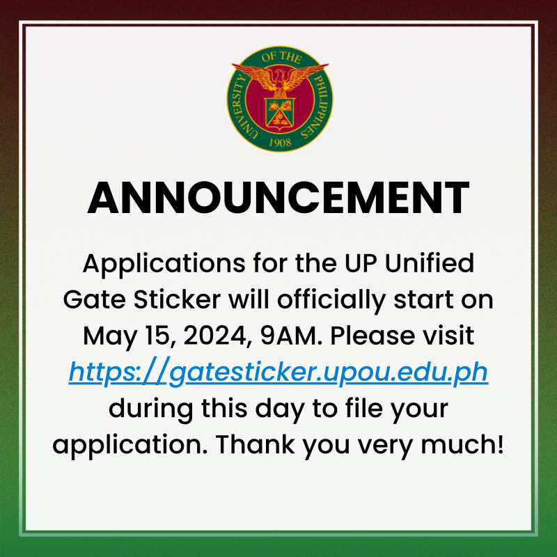 Application for UP Unified Gate Sticker to start on May 15, 2024 ...